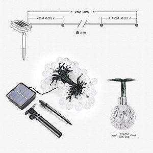 HODLON Solar Lights Outdoor Garden 50 LED 9.5M Waterproof Crystal Ball LED Fairy Lights Outdoor Solar Powered Lights, Decorative Lighting for Home, Garden, Party, Festival Warm White