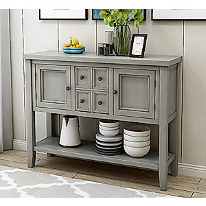 46 inch Solid Wood Console Table Series Buffet Sideboard Sofa Table with 4 Drawers/2 Doors Cabinet/Bottom Display Shelf for Living Room, Kitchen, Dining Room, Entryway and Hallway