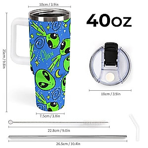 Niapessel Leak Proof Tumbler, Insulated Water Bottles with Straw, Alien Space Insulated Cup with Handle 40 Oz Stainless Steel Flask for School, Travel, Car, Sports, Work