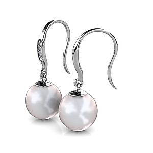 Cate & Chloe Betty 18k White Gold Plated Freshwater Pearl Earrings with Crystals, Silver Drop Dangle Crystal Earrings for Women, Classic Jewelry, Hypoallergenic, Gift For Her