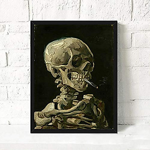 Kiddale Skull with Cigarette( 1886 by Vincent Van Gogh),Canvas Prints Wall Art Pictures Reproductions Artwork Paintings Poster,24"x16"(Unframed