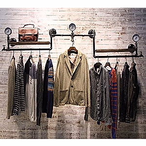 OTUGARE Industrial Pipe Clothing Rack, wall hanging clothes rack, Wood Garment Pipeline Rack for clothing shop and family