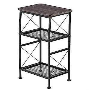 ruboka 3-Tier Small End Tables,Narrow Side Table with Steel Grid Storage Shelves,Slim Nightstand X-Design Sofa Side Table Small Bookshelf Bookcase,Display Rack for Living Room,Bedroom (Grey)