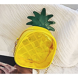 QZUnique Fruit Shape Handbag PU Crossbody Shoulder Bag Adjustable Strap Clutch Jelly Purse Pineapple