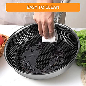Vegoran 11 inch Nonstick Frying Pan with Lid, 304 Stainless Steel Honeycomb Skillet with Handle, Oven Safe, Scratch Resistant, Easy Clean