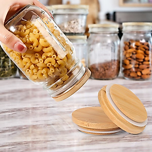 Bamboo Mason Jar Lids Regular Mouth Storage Canning Jar Lids, 6 Pack Lids with Decorative Chalkboard Labels and Pen for Regular Mouth Mason Jar