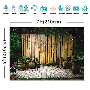 MAQTT 7x5FT Western Cowboy Jungle Party Theme Background Photography Nature Green Jungle Wooden Barrel Backdrop Photo Children Birthday Party Outdoor Party Decoration Banner