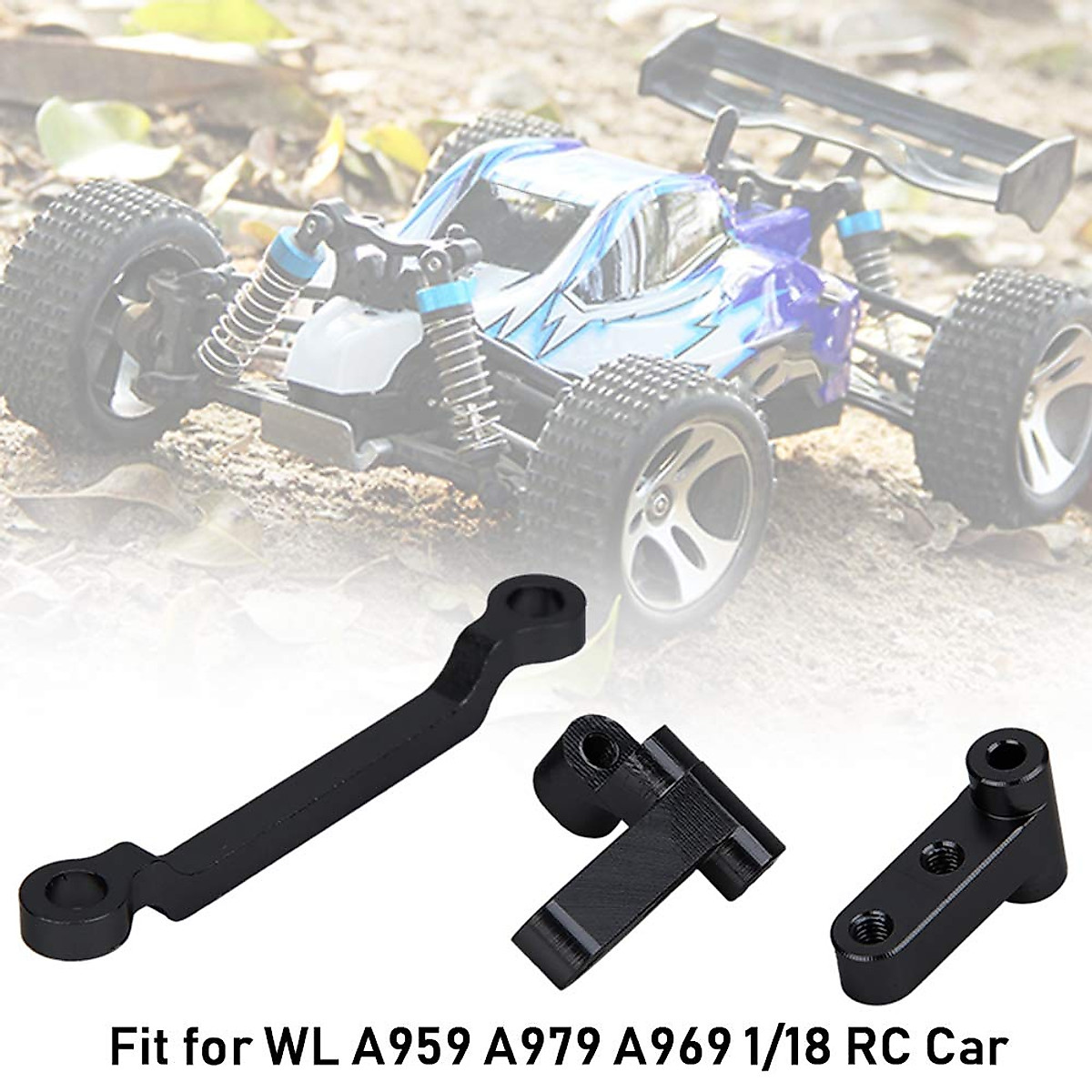 Woyisisi RC Steering Assembly, Aluminum Alloy Steering Assembly Kit Accessory Fit for WL A959 A979 A969 1/18 RC Car(Black)