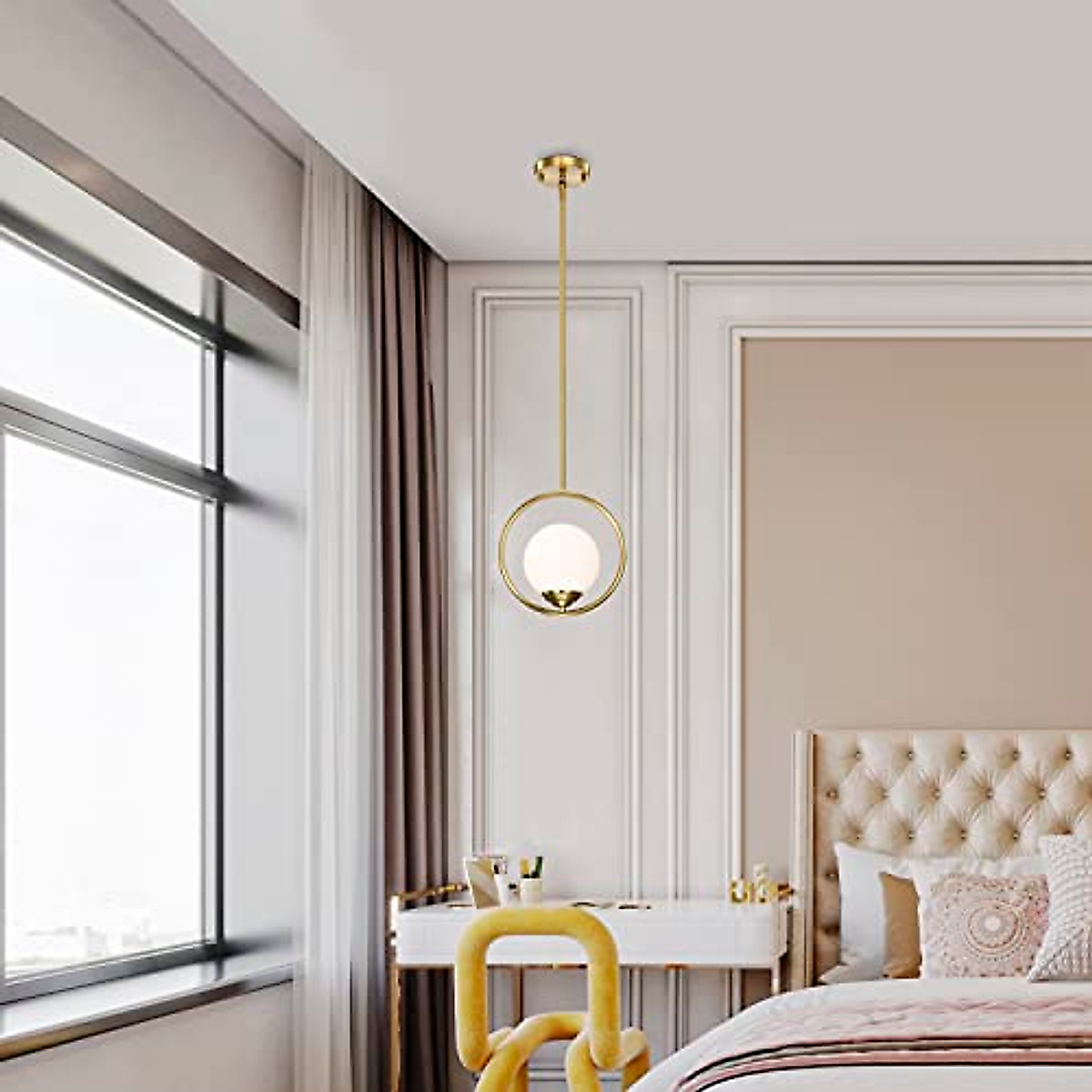 LaLuLa Modern Gold Pendant Lights 1-Light Frosted Glass Pendant Light Fixture Pendant Lights for Kitchen Island