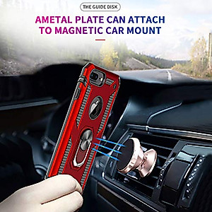 LeYi Compatible for iPhone 8 Plus Case, iPhone 7 Plus Case, iPhone 6 Plus Case with Tempered Glass Screen Protector [2Pack], Military-Grade Phone Case with Ring Kickstand for iPhone 6s Plus, Red