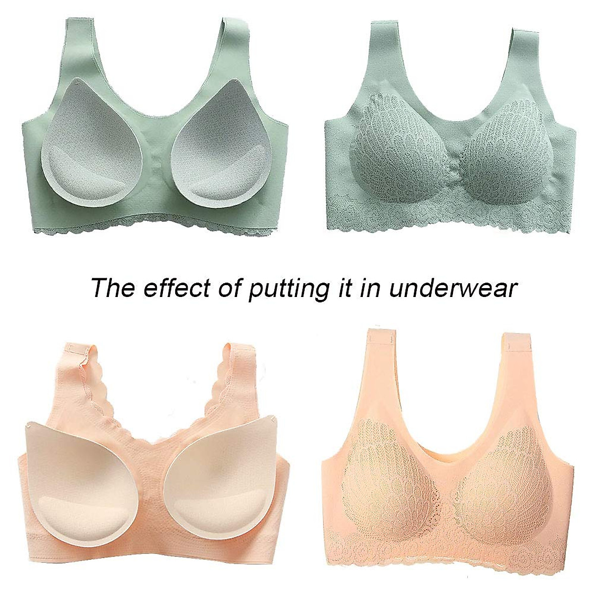 KAHIOE 1 pair teardrop shape latex breast pad Insert Women's Bra Pads Breast Enhancer Chest Push Up Cups for Swimsuits Yoga (Black, M)