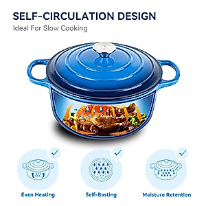 Miereirl 6 QT Enameled Dutch Oven Pot with Lid, Cast Iron Dutch Oven with Dual Handles for Bread Baking, Cooking, Non-stick Enamel Coated Cookware (Dark Blue)