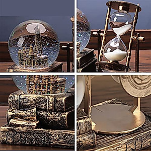 LED Music Crystal Snow Globe Home Decoration for Living Room Bedroom Book Shelf TV Cabinet Desktop Decor Statue Figurine Table Centerpieces Ornaments(A - Brass)
