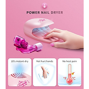 Polish Kit Makeup, Geyiie Nail Makeup Toys with Dryer,7 Bright Colors Girls Nail with Mirror Comb,Sticky Cartoon Fake Nail, DIY Sticker, Nail Studio Decoration Birthday Gift for Kids Girls Ages 7-12