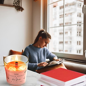 Vanilla and Orange Scented Soy Candle with Clear Quartz Crystals - Extra Large 12 oz, Long-Lasting, Wooden Wick, Calming, Relaxing Crackle by Puddles