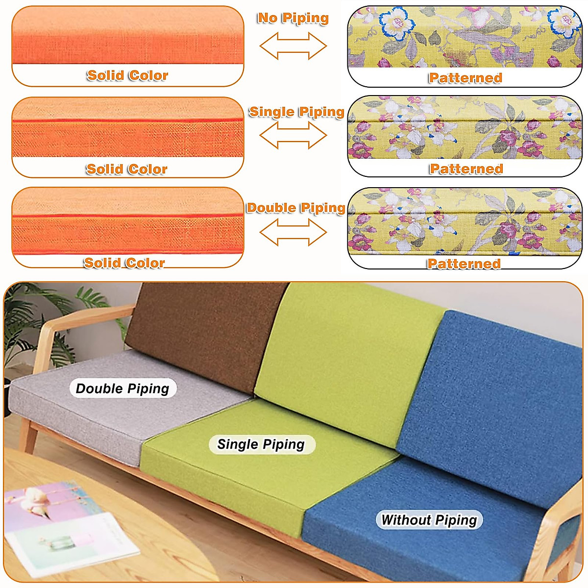 Custom Bench Cushion for Indoor Furniture,Window Seat Cushions Indoor,50D Thickened Foam Bench Pads with Non-Slip Bottom,Indoor Bay Window Outdoor Garden Patio Waterproof Cushion