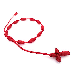 Lucky Charms USA Red String Nylon Cord Rosary Bracelet with Handmade Woven Cross