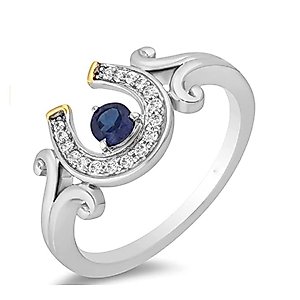 foreverjewelryhub 0.50 Ct Round Cut Created White & Blue Sapphire Horse Shoe Engagement Wedding Ring for Women's 14k White Gold Plated 925 Sterling Silver5.5