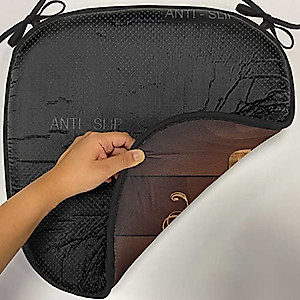 Lunarable Western Chair Cushion Pads Set of 4, Wooden Sign Saloon and Curly Ornaments on a Wood Wall Classic American Bar Print, Anti-Slip Seat Padding for Kitchen & Patio, 16"x16", Brown Caramel