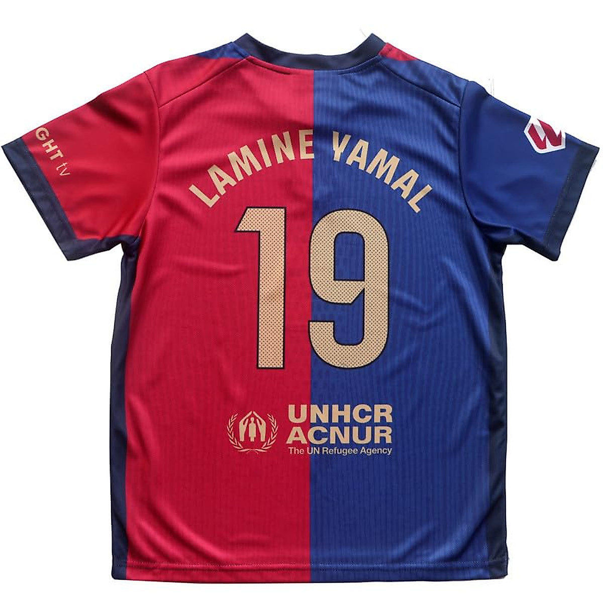 CEKFAX 2024/2025 Barca Home #19 Lamine Yamal Football Soccer Kids Jersey Shorts Socks Set Youth Sizes (Navy,16)