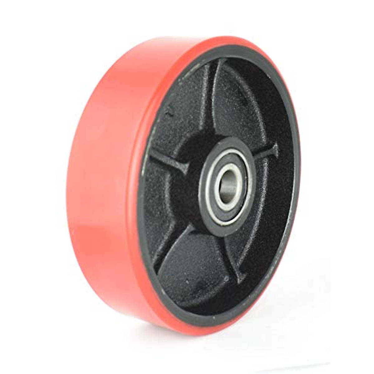 Pallet Jack/Truck Steering Wheels Set with Axle and Protective Caps (4 pcs) 7" x 2" with Bearings ID 20mm Poly Tread Red