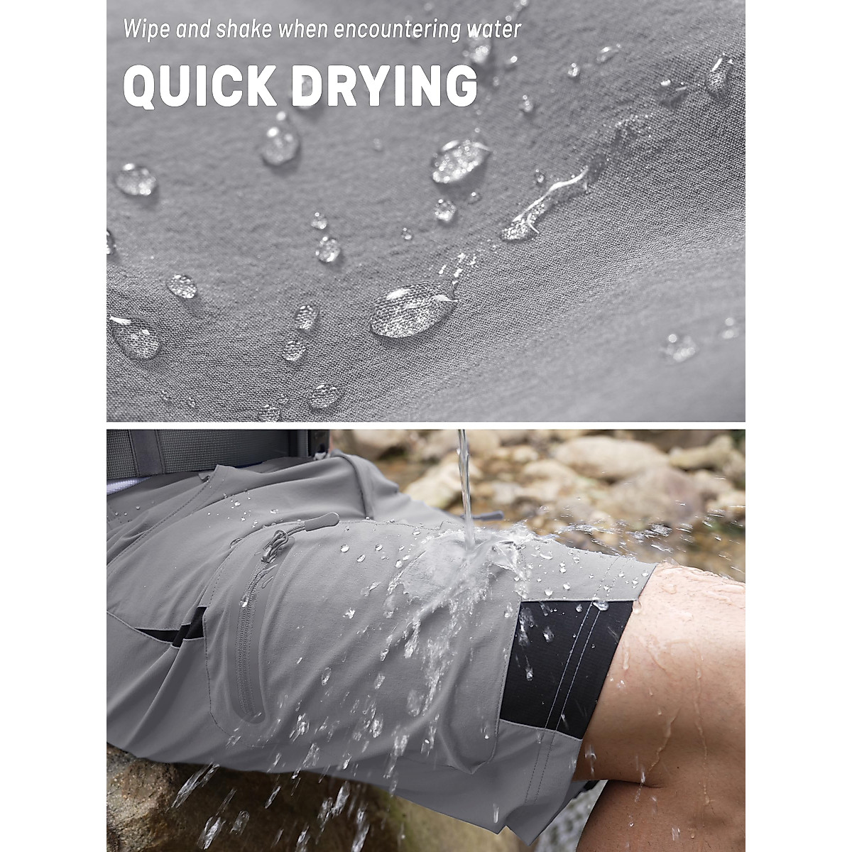 TACVASEN Men's Casual Shorts 10" Inseam Quick Dry Water Resistant Hiking Cargo Outdoor Grey Golf Shorts with Zipper Pockets for Work