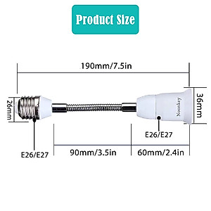 Light Socket Extender [2-Pack], 360 Degree Adjustable Flexing Neck, 19 CM/7.5 Inch Extension Adapter, Compatible with All E26/E27 of Bulbs Screw Base, PBT Fireproof Material, White