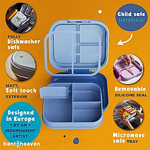 Bentoheaven Premium Bento Lunch Box for Kids, 9 Designs, Leak-proof 3-4 Compartments, Divider, Ideal size 30oz, Microwave/Dishwasher Safe Kids Bento Box (Loncheras Para Niños/Niñas)[Ice Blue]