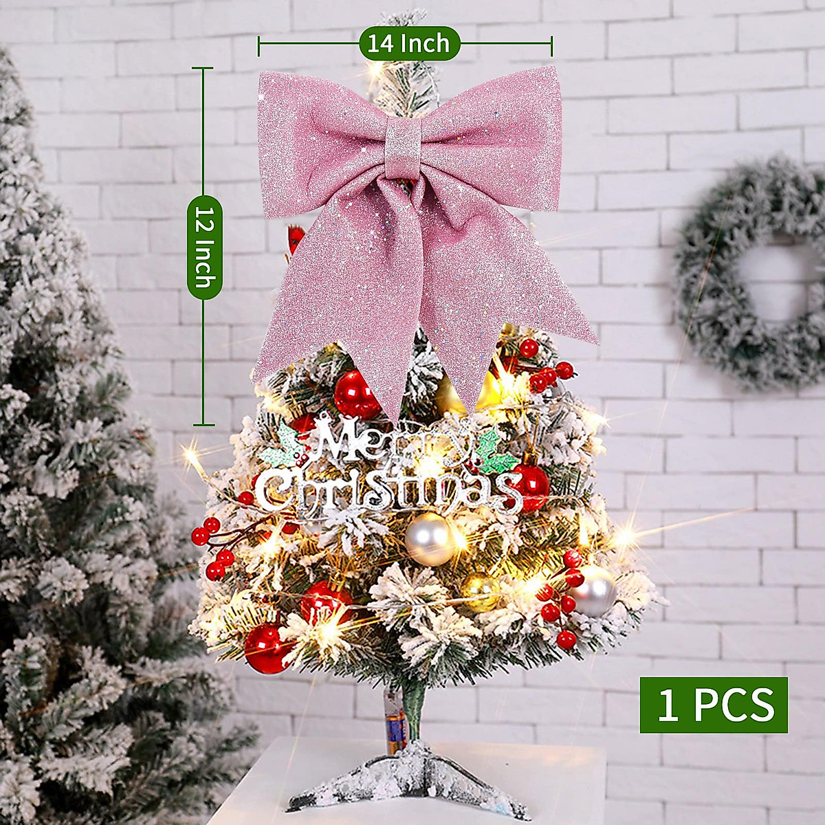 TONIFUL 12x14 Inch Glitter Bow Pink Shiny Christams Bow for Home Party Wedding Indoor Decoration， Gift Wrapping Accessories, Christams Whreath Bow DIY Handcraft Bow