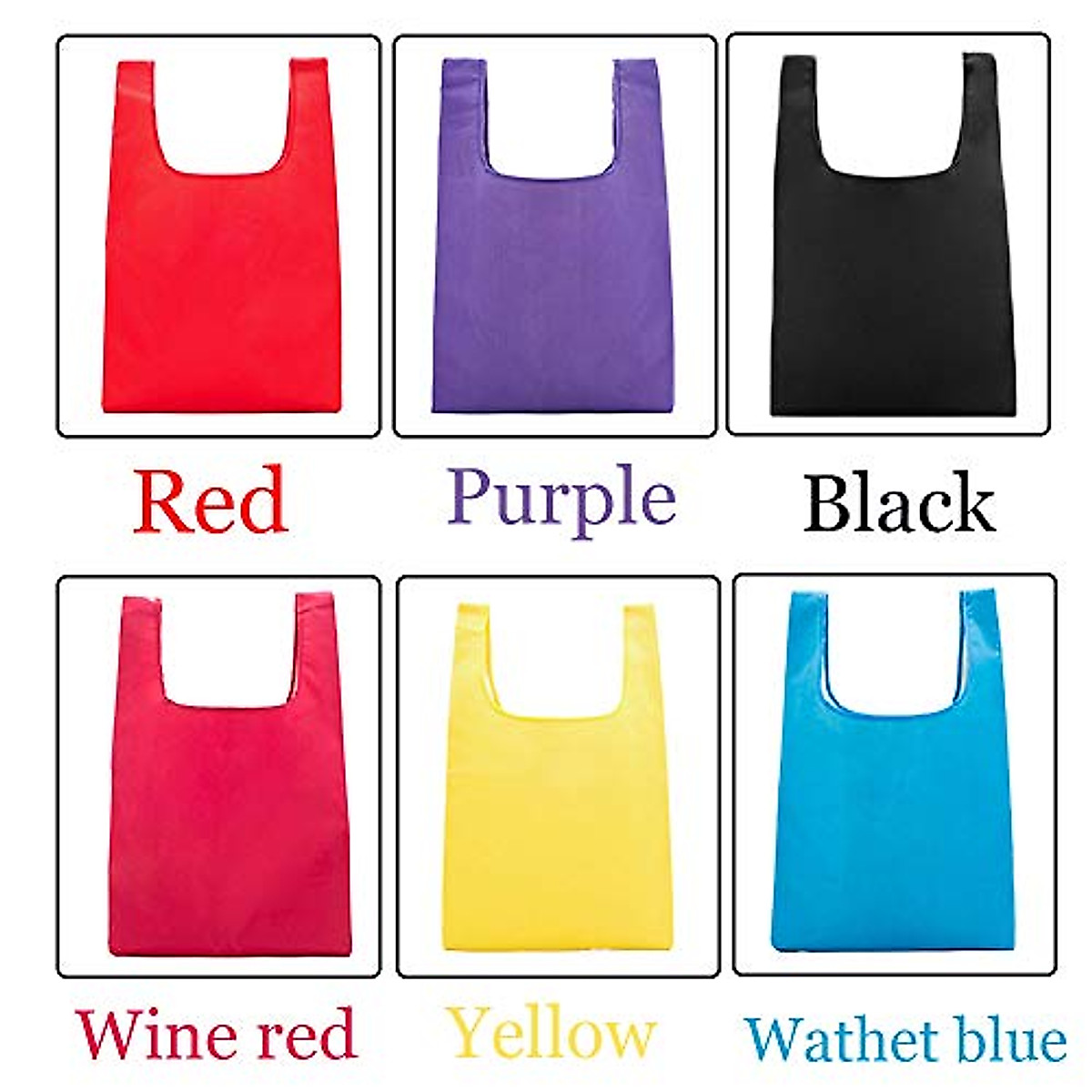 Reusable Grocery Bags Set of 6 Foldable Shopping Tote Bag,Washable, Durable and Lightweight (Solid Color Bags 6 Pack)