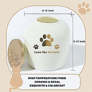 KofarZon Ceramic Small Urn for Pet Ashes, Paw Print Funeral Memorial Keepsake for Small Animal Cats Dogs Rabbits Hamsters Birds Tortoise with Keychain and Bag – Love You Forever (White, 12 CU in)