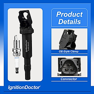 IgnitionDoctor Ignition Coils and Iridium Spark Plugs Pack of 6 Compatible with Select 2006-2013 BMW 128i 328i X3 X5 Z4 & 3.0L Models UF592 0221504470