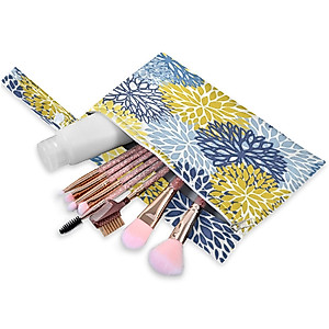 Spring Floral Navy Chrysanthemums Wet Dry Bags Sets for Baby Cloth Diaper Bag Flower Waterproof Beach Travel Bag for Swimsuits Wet Clothes Washable Reusable Organizer with Two Zippered Pockets 2 pcs