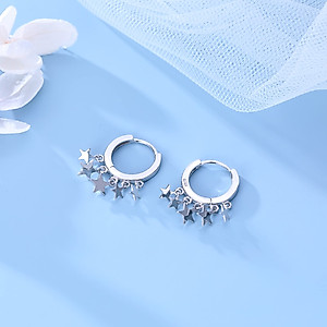 SLUYNZ 925 Sterling Silver Star Hoop Earrings for Women Shiny Star Earrings Hoop (A-Silver)