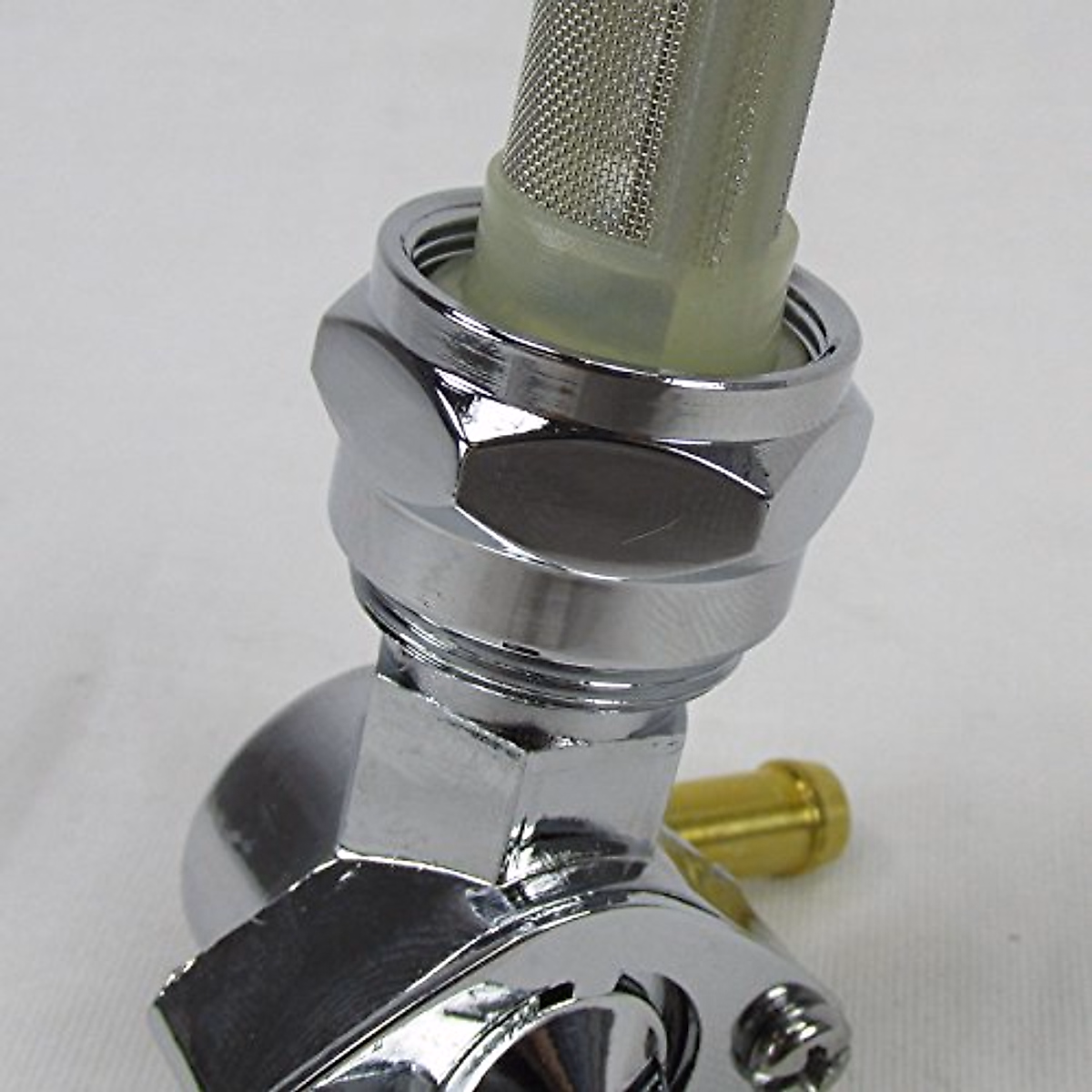 1975-2006 Harley Davidson 22mm Filtered Petcock 90 Degree Elbow Fuel Shut Off Valve - For Use with 1/4" ID Fuel Hose - Replaces HD Part # 62168-81 - Chrome Plated - Motorcycle Chopper Bobber