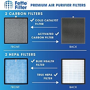 Fette Filter -HSP001 Filter Replacements for HATHASPACE Air Purifier HSP001, True HEPA Filter with Activated Carbon Pre-Filters. Includes 2 H13 True Hepa FIlters and 2 Activated Carbon Filters.