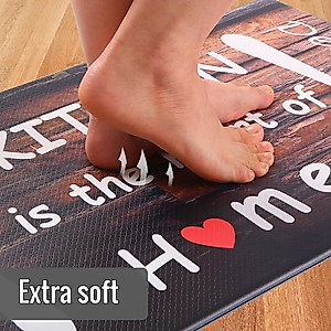 PCSWEET HOME Farmhouse Kitchen Rugs Sets 2 Piece Cushioned Anti Fatigue Kitchen Mat,Memory Foam Kitchen Rug Waterproof Non Slip Standing Mat for Kitchen, Home, Office, Sink, Stove (Coffee)