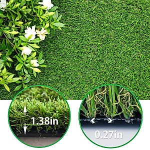 Premium Synthetic Artificial Grass Turf 1.38inch Pile Height 5FTX10FT, High Density Fake Faux Grass Turf, Natural and Realistic Looking Garden Pet Dog Lawn