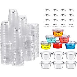 200 Pcs 2 oz Plastic Jelly Cup with Lids Small Containers and Stickers Syringes for Sauce, Bachelor Birthday Party(Cheers Bitches)