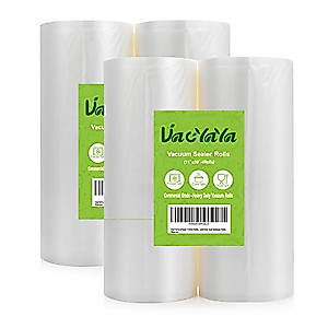 VacYaYa 4 Pack 11X50 Rolls (Total 200 feet) Vacuum Sealer Bags Rolls with BPA Free,Heavy Duty,Great for Sous Vide and Vac Seal storage Rolls