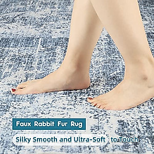 Dripex Modern Abstract Collection Area Rug, Washable 4x6 Rug Soft Fluffy Indoor Carpet Area Rugs for Living Room Bedroom Kids Rooms, Dark Blue Non-Slip Faux Fur Throw Rug Floor Mats for Home