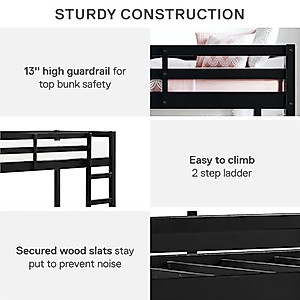 DHP Milton Twin Loft Bed with Safety Guard Rail, Black, Space Saving Junior Size, Pine Wood