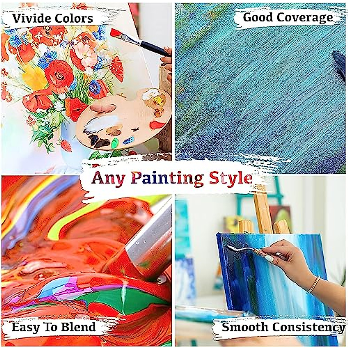 Fantastory Acrylic Paint Set, 24 Classic Colors(2oz/60ml), Professional Craft Paint, Art Supplies Kit for Adults Canvas/Fabric/Rock/Glass/Stone/Ceramic/Model/Wood Painting with 12 Brushes