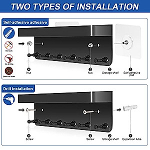 Mail and Key Holder for Wall Decorative, Key Hooks for Wall with 4 Towel Robe Hooks, Key Rack Key Hooks for Wall, Key Hanger Mail Holder for entryway, Hallway, Foyer, Closet, Kitchen, Office-Black