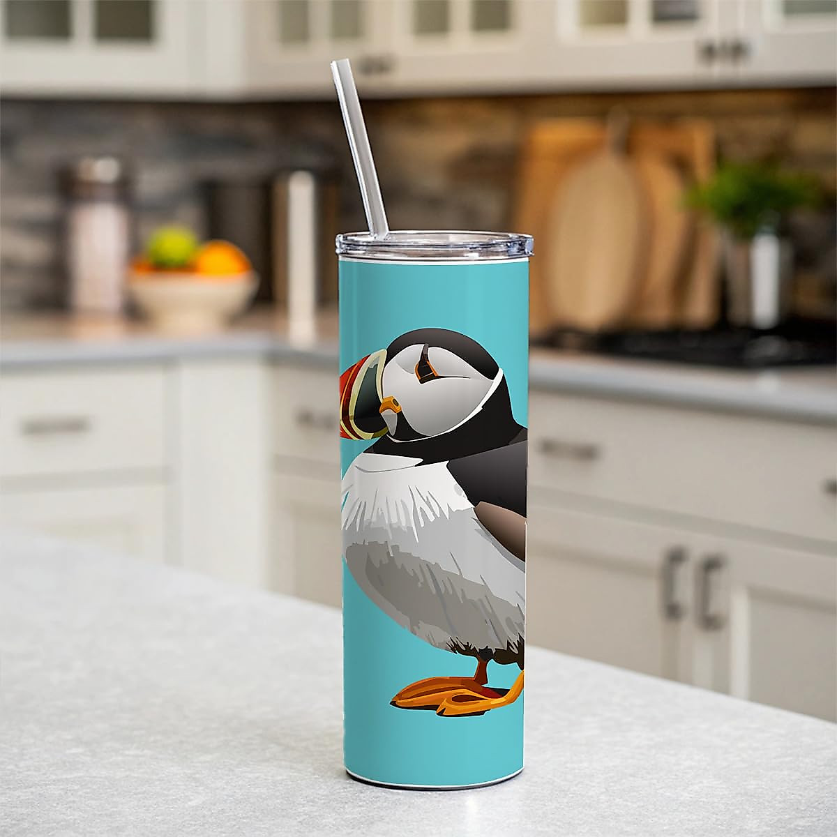 Puffin Seabird Bird Skinny Tumbler 20oz with Straw Insulated Water Bottle Gift