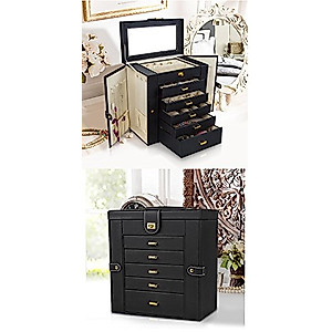Kendal Huge Jewelry Box Jewelry Case with 6 Tier 5 Drawers Large Storage Capacity with Mirror Jewelry Storage Organizer Great Gift Also Good For Watches LJC-SHD5BK (black)