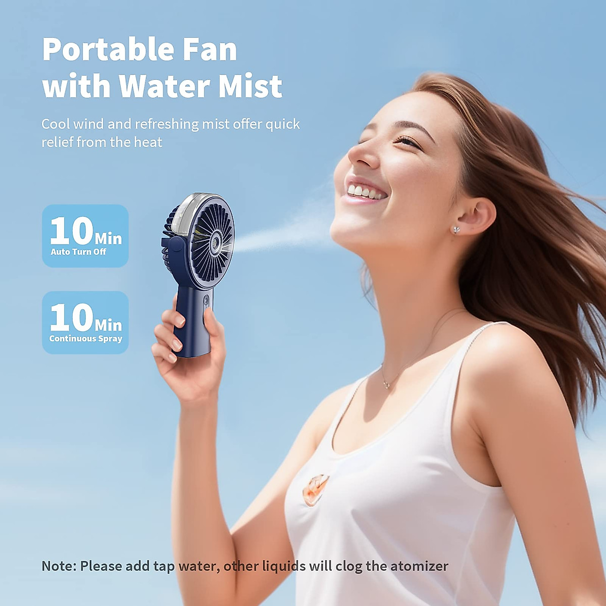 Otlonpe Misting Fan Portable Fan with Mist, 4000 mAh Rechargeable Handheld Fan Battery Operated Water Spray Mister Fan, Small Personal Hand Held Fan Power Bank for Travel Men Women, Dark Blue