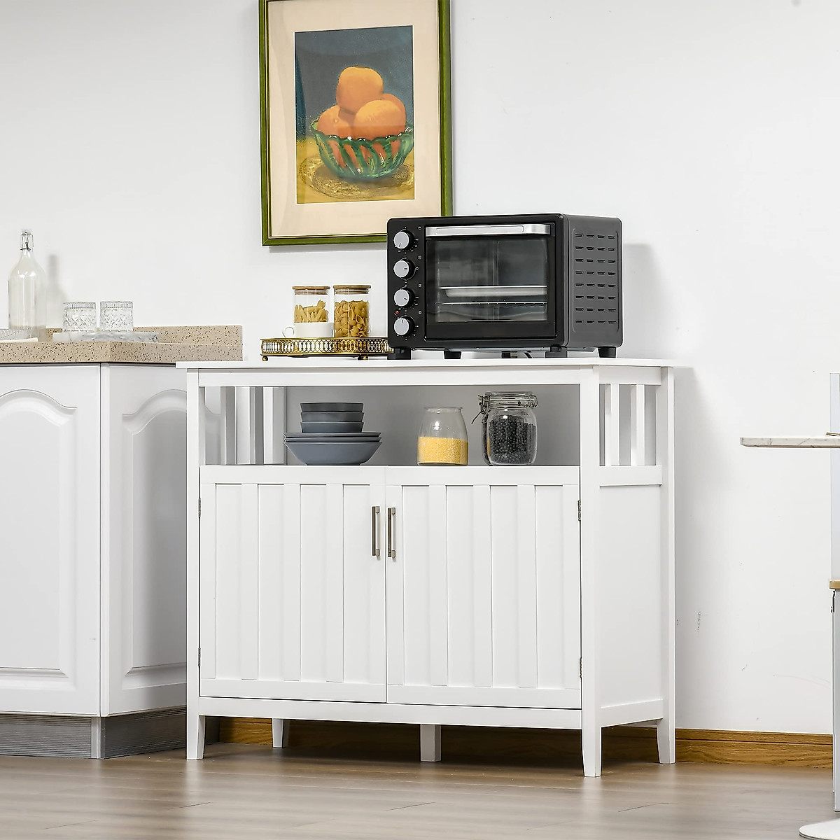 HOMCOM Sideboard Buffet Cabinet, Kitchen Cabinet, Coffee Bar Cabinet with 2 Doors and Adjustable Shelves for Entryway Living Room, White