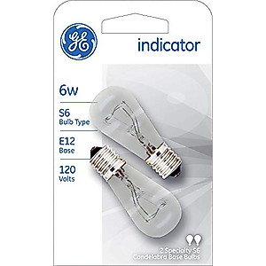 GE Appliance Incandescent Light Bulb, S6 Light Bulb, 6-Watt, Candelabra Base, Soft White, 2-Pack