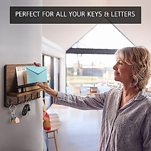 Decorative Key Hanging Rack with 5 Sturdy Hooks – Easy Install Key and Mail Holder for Wall Mount – Beautiful Farmhouse Entryway Shelf Organizes All Your Keys and Mails